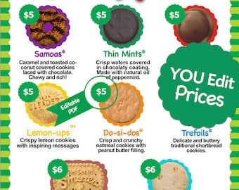 EDITABLE 2021 ABC Girl Scout Cookie Price List GS Booth Menu | Etsy