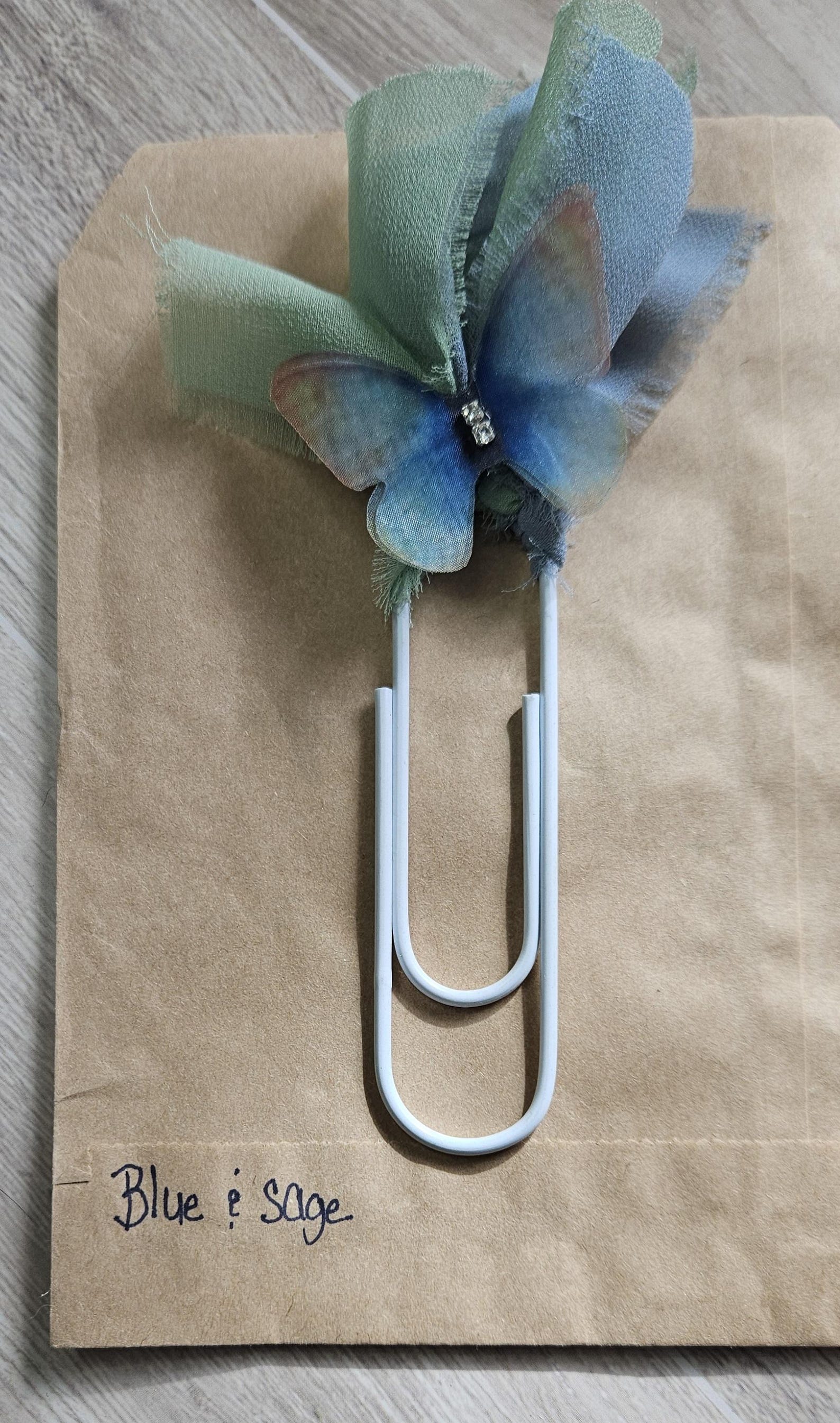 Jumbo Paper Clip Ribbon Bookmarks - Blue & Sage - Etsy