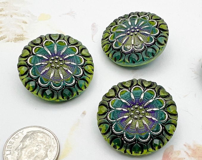Crown Design, 27mm Round Button, Green Two Tone and Purple Antiqued ...