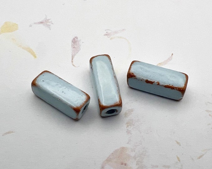 Pueblo Blue Ceramic Beads, Square Tube 6x16mm, 3 Beads per Loose Pack ...