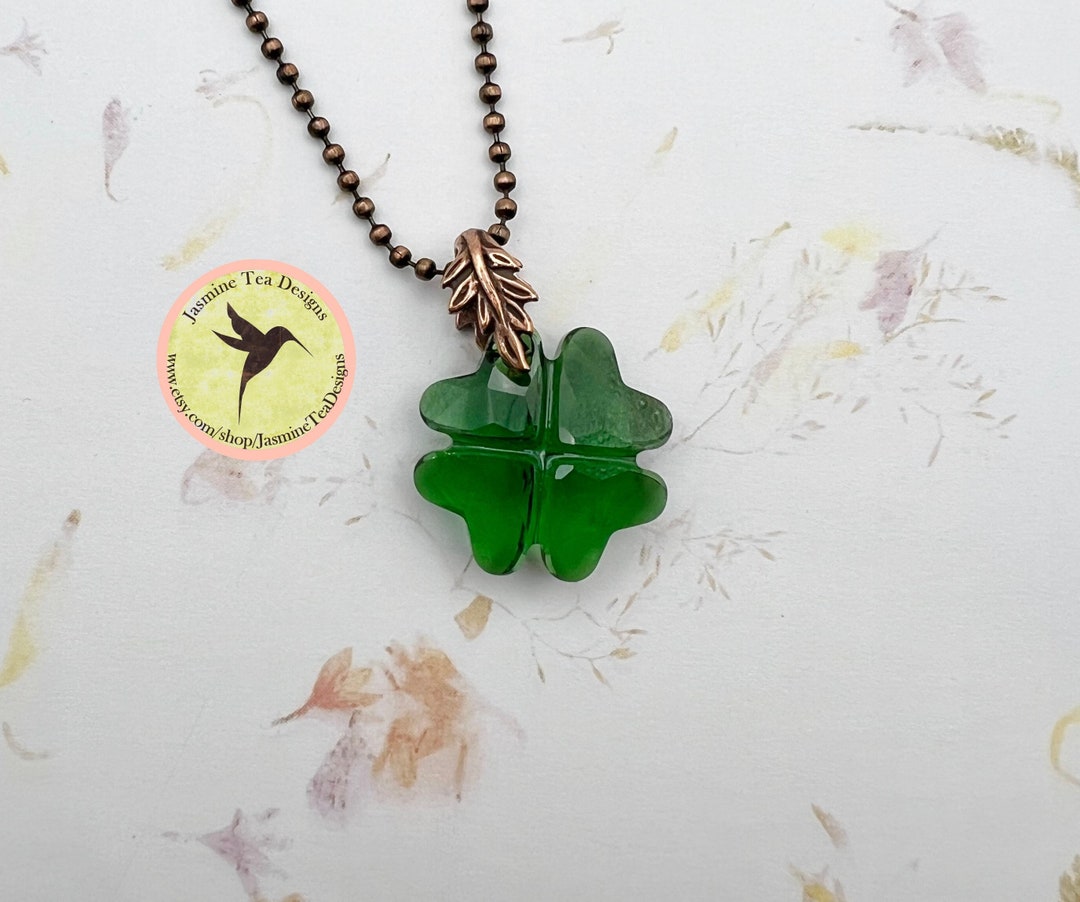 Dark Moss Green Swarovski Crystal Clover Necklace - Antique Copper ...