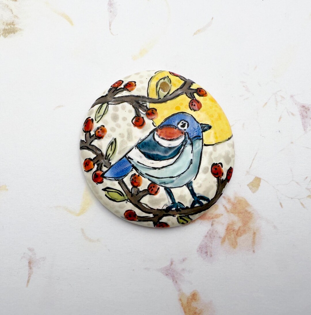 Bluebird, Large Round Pendant, Hand Crafted Artisan Beads by Damyanah ...