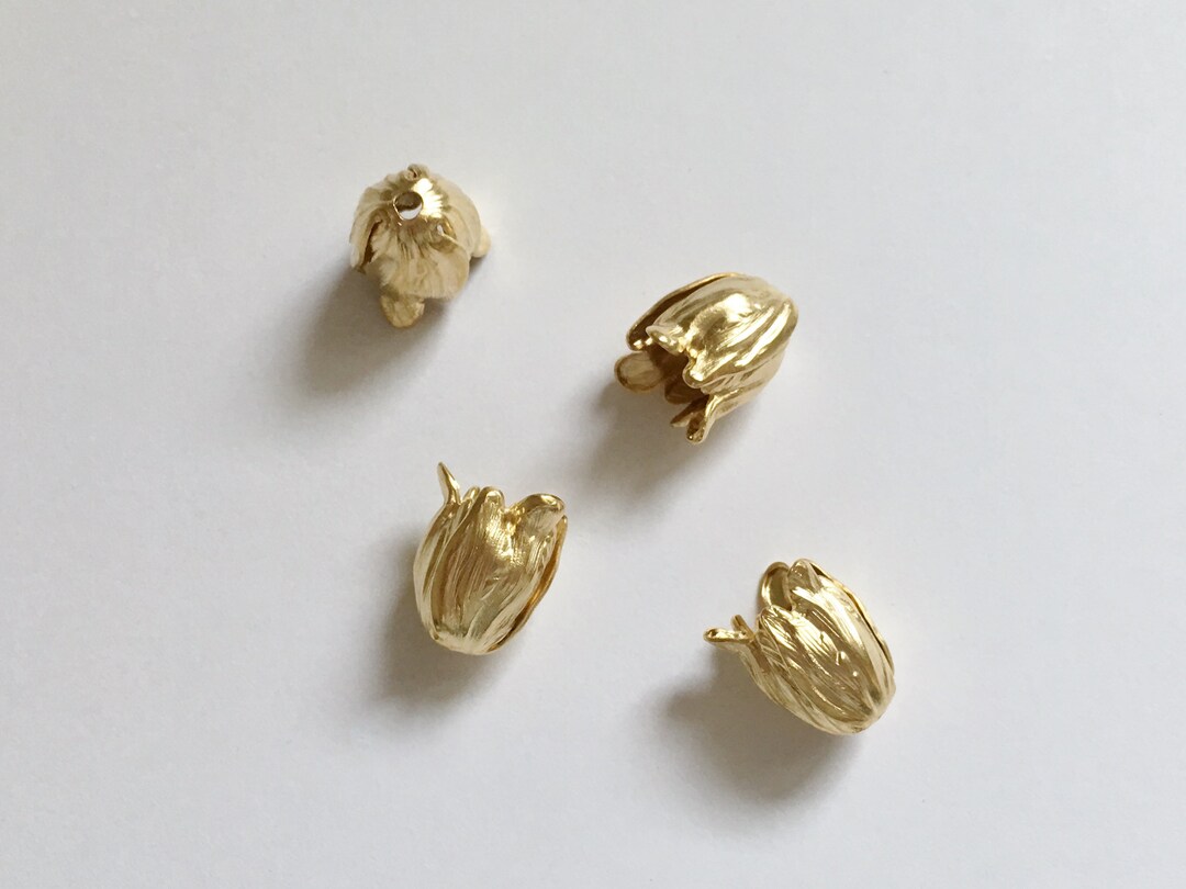 Shiny Gold End Caps, Petite End Caps 11x9mm, Blooming Tulip 2 Piece Set ...