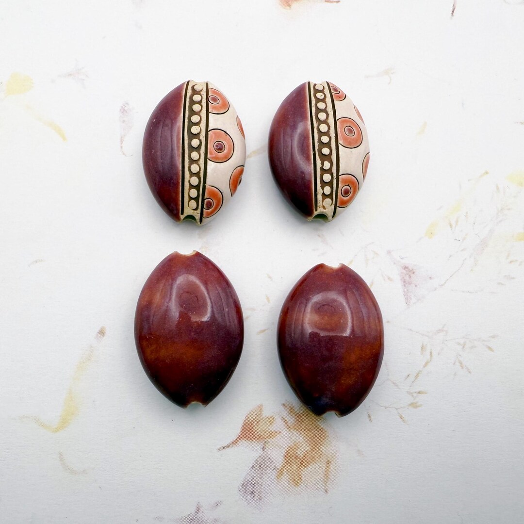 Handmade Almond Stoneware Beads: Glazed Pendant Charms (set of 2) - Etsy
