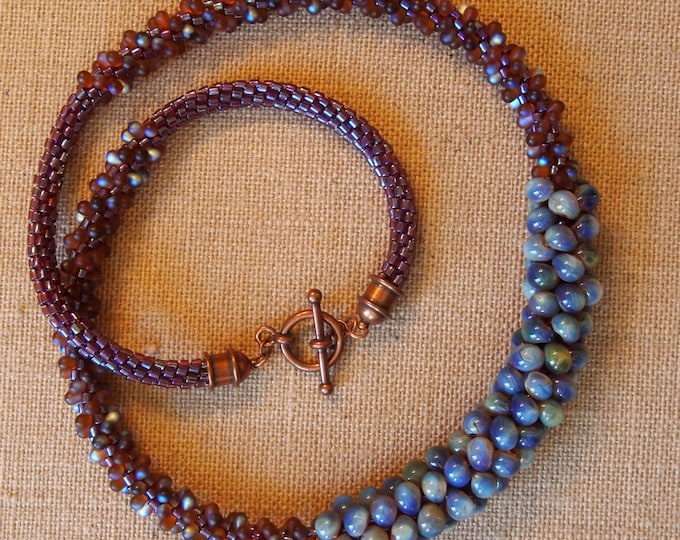 Blue and Raspberry Magic Beans Beaded Kumihimo Necklace, Statement ...