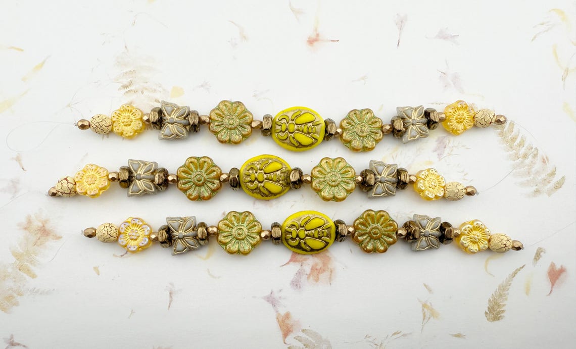 Czech Glass Bead Mix, 7 Inch Strand, Table Cut Yellow Flower Mix - Etsy