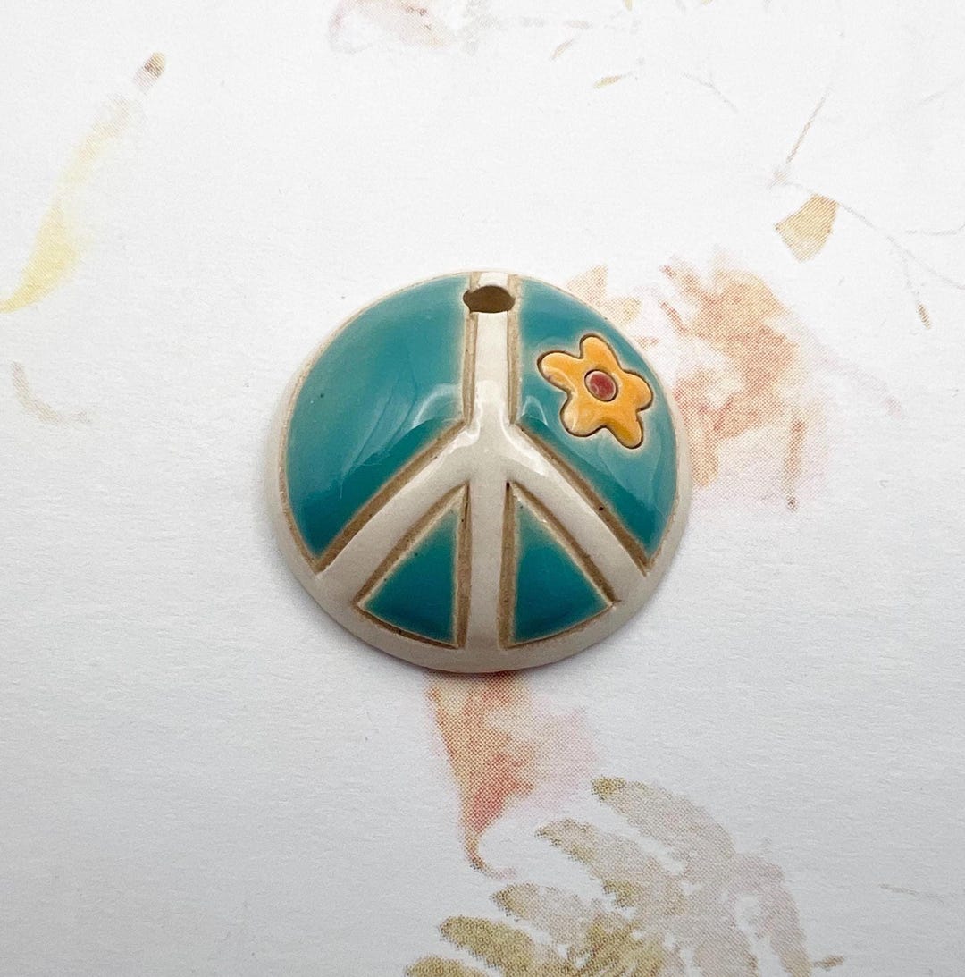 Turquoise Peace Sign With Flower, Domed Small Pendant, Golem Design ...