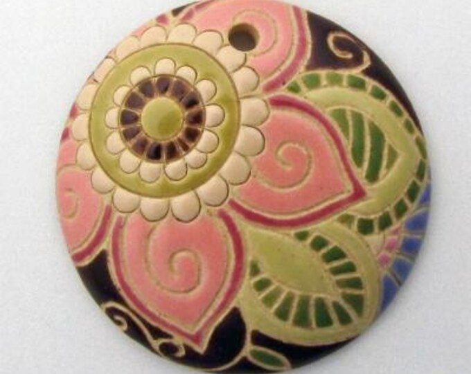 Pink Paisley Flower Pendant Large Pendant Artisan Focal | Etsy