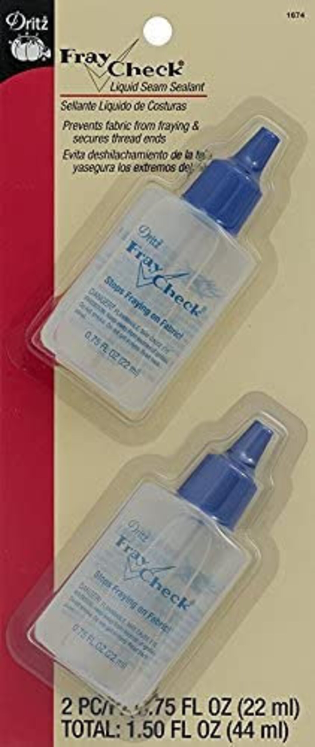 Dritz Fray Check, 2 Pack, .75 Fluid Ounce Bottles, Stiffens the Tips of ...