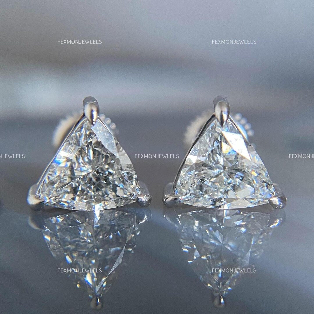 Trillion Cut Stud Earring, Triangle Cut Moissanite Earring 1 1 Ct ...