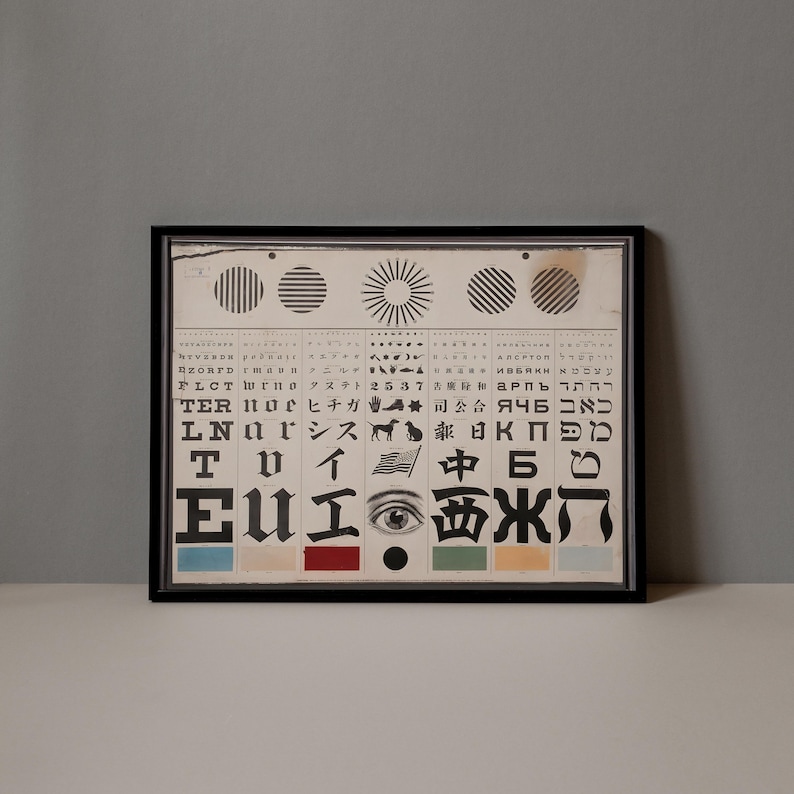 Framed Vintage Eye Test Chart Print Positive - Antique Optometry Art ...