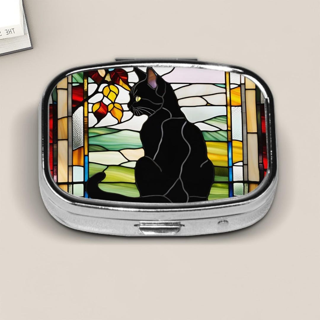 Black Cat Square Small Pill Box - Etsy
