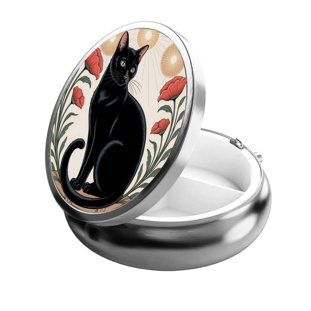 Vintage Black Cat Round Small Pill Box - Etsy