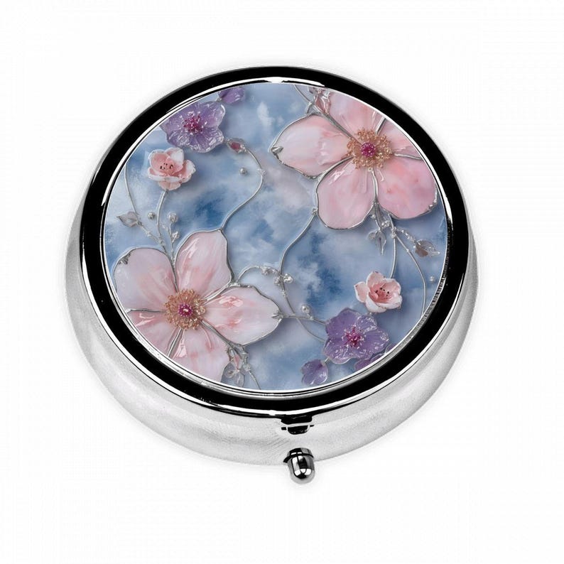 Stained Glass Cherry Blossom Pill Box – Small Round Floral Pill Case ...
