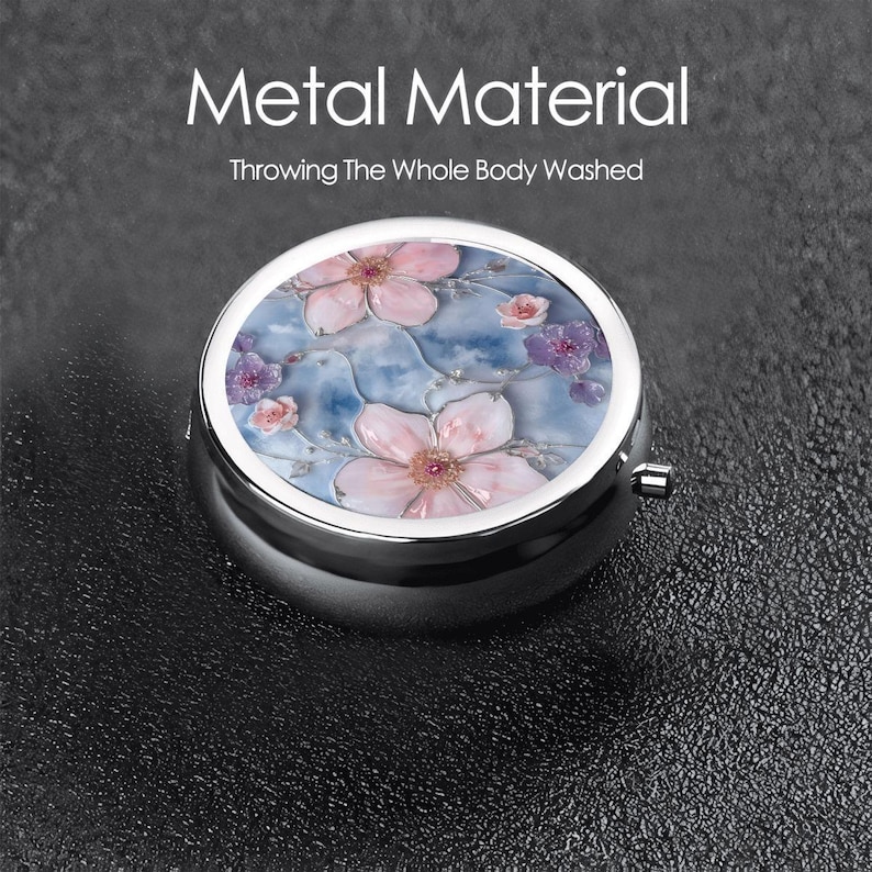 Stained Glass Cherry Blossom Pill Box – Small Round Floral Pill Case ...
