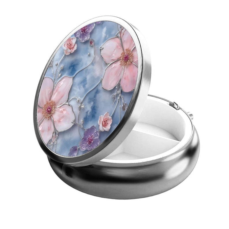 Stained Glass Cherry Blossom Pill Box – Small Round Floral Pill Case ...