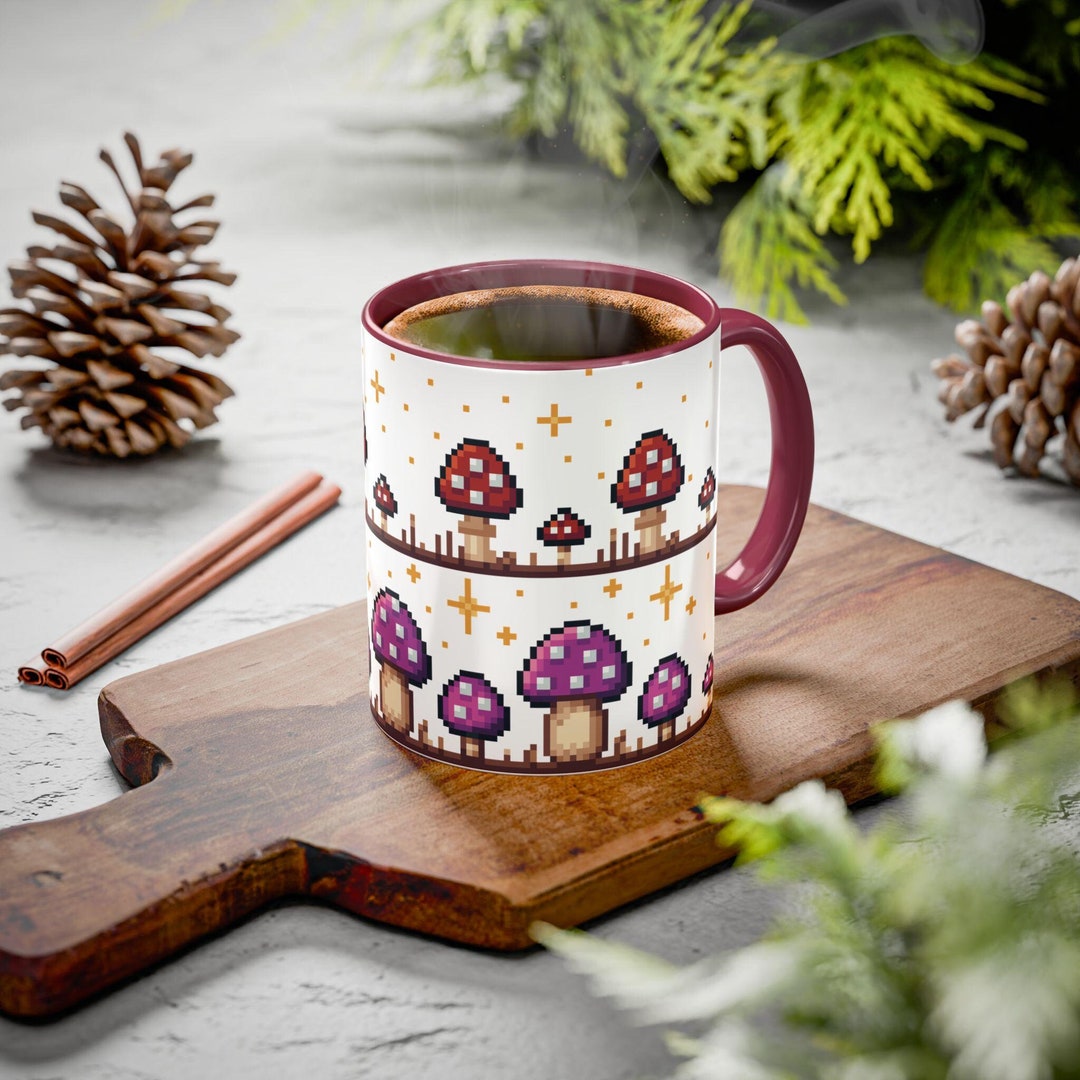 Pixel Mushroom Mug: Whimsical Pixel Art Coffee Mug With Mushroom ...