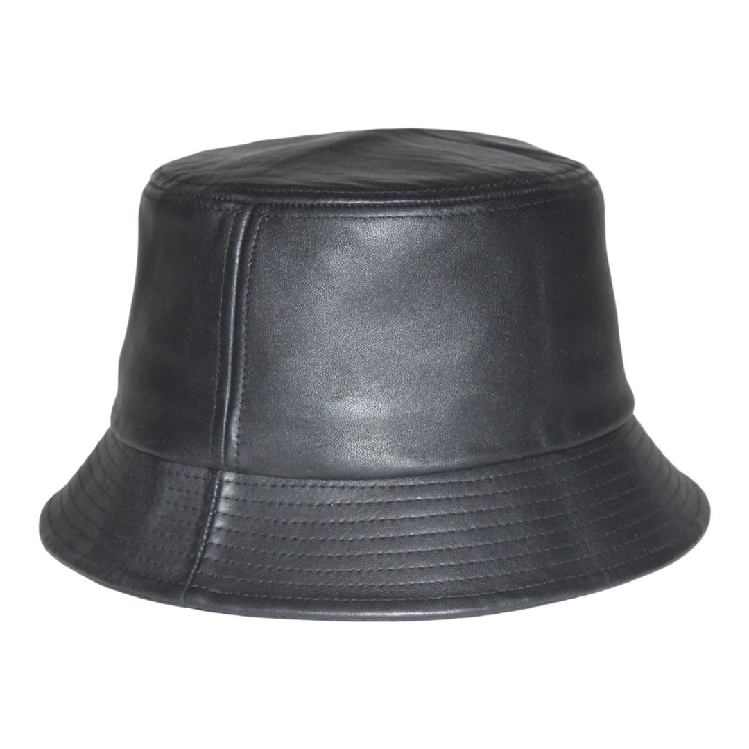 Fashionable Black Top Grain Thick Faux Vegan Leather Bucket Hat - Etsy