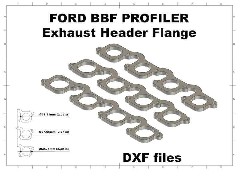 Ford BBF Profiler Header Flange DXF Files | Big Block 2.000 / 2.250 / 2 ...