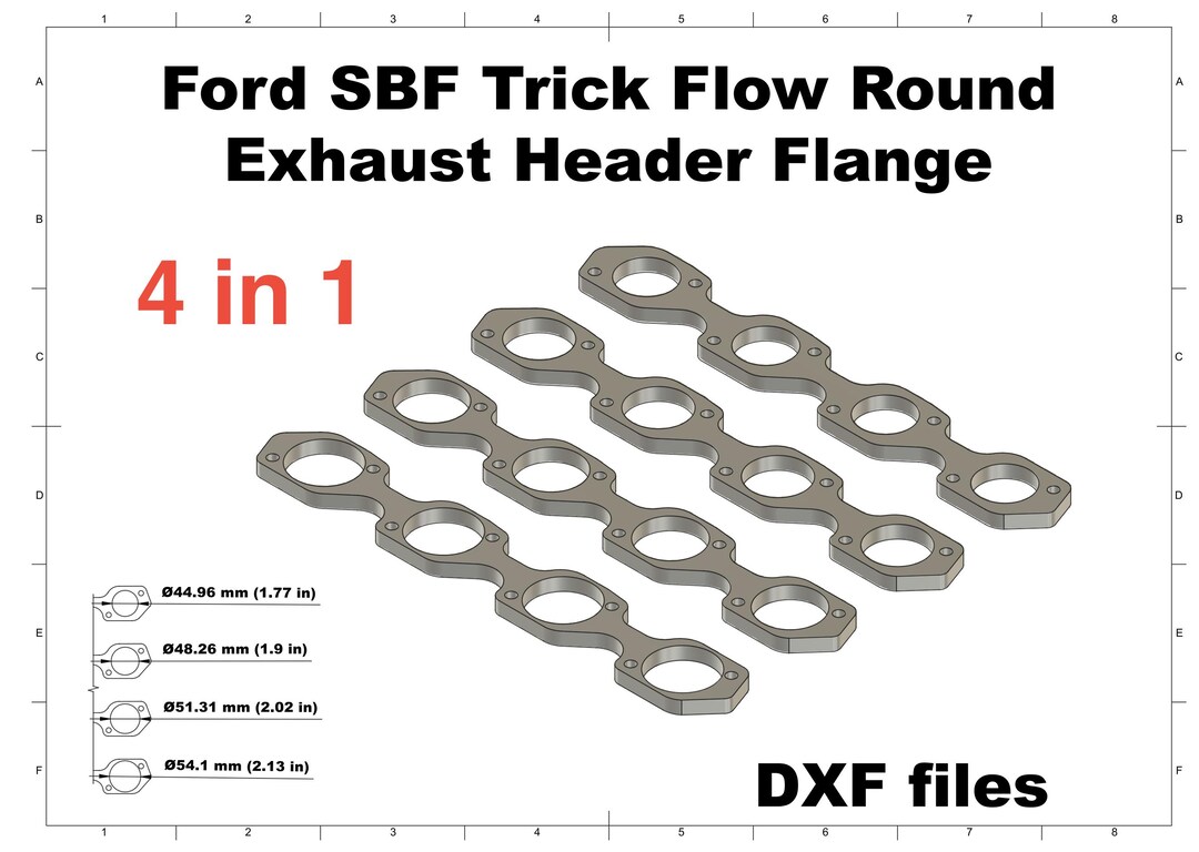 Ford SBF Trick Flow Round Port Header Flange DXF 4 Sizes in CNC Laser ...
