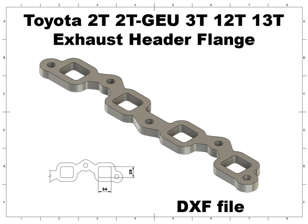 Toyota 2T/3T Exhaust Manifold Flange DXF File | CNC Ready - Etsy