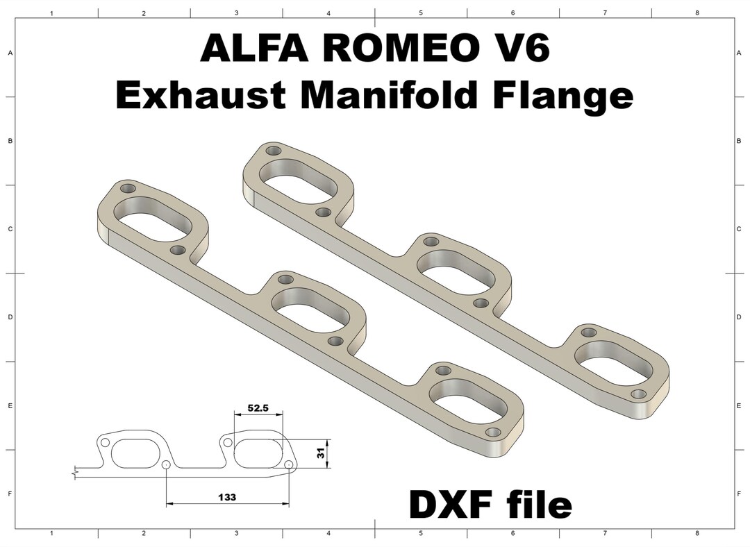 Digital File | ALFA ROMEO V6 Exhaust Manifold Flange DXF File: Laser ...
