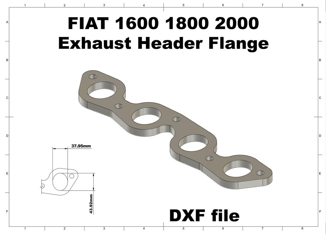 Fiat 1600 1800 2000 Header Flange DXF File | Twin Cam DOHC Exhaust ...