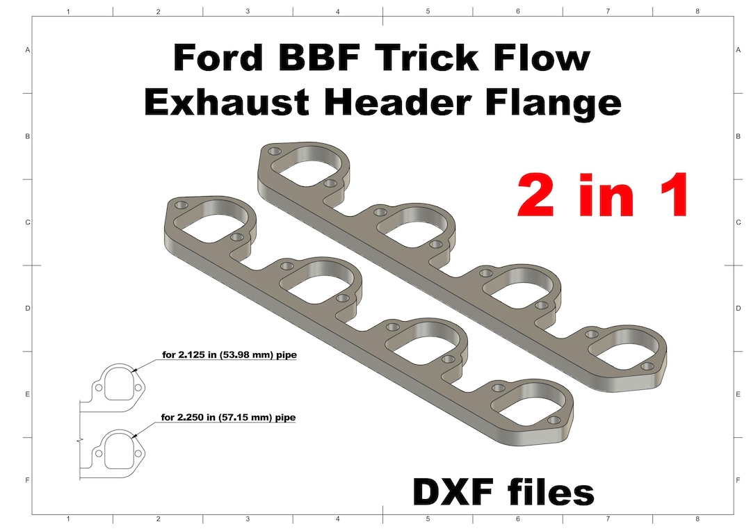 Ford BBF Trick Flow Header Flange DXF Bundle (2.125 & 2.25 Inch Ports ...