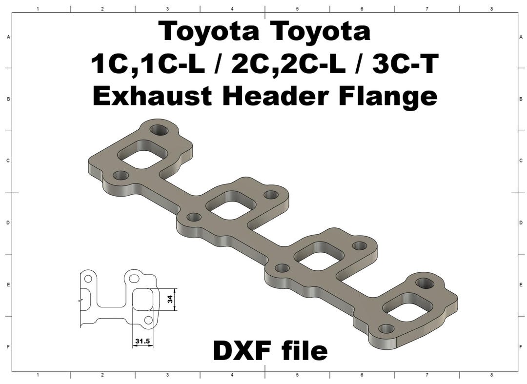 Buy Toyota Exhaust Manifold Flange DXF File | 1C, 2C, 3C Series ...