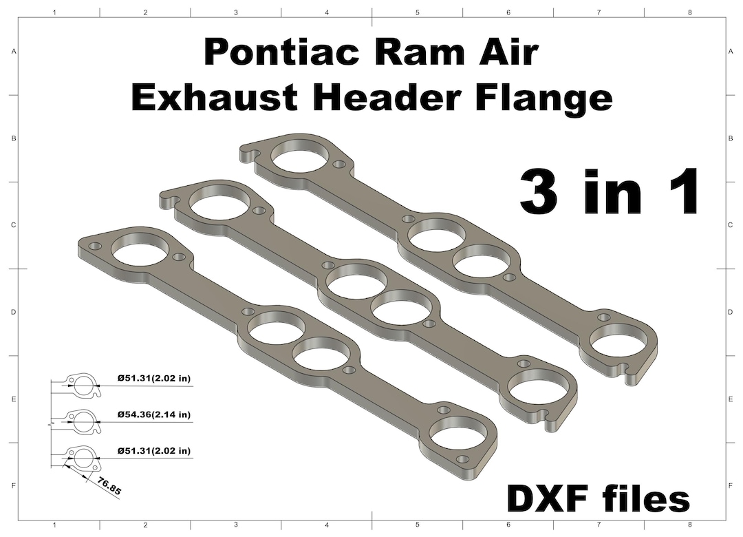 Pontiac Ram Air Header Flange DXF File | V8 Exhaust Template - Etsy