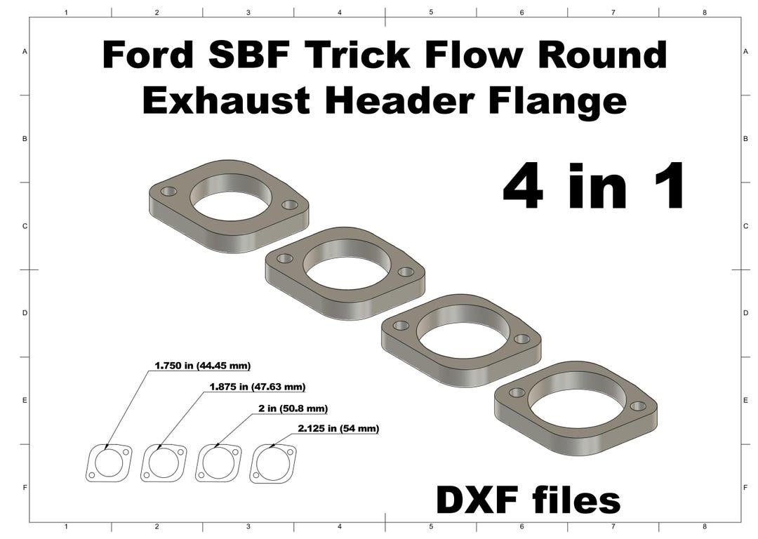 Ford SBF Trick Flow Header Flange 4-in-1 Round Port DXF (digital ...