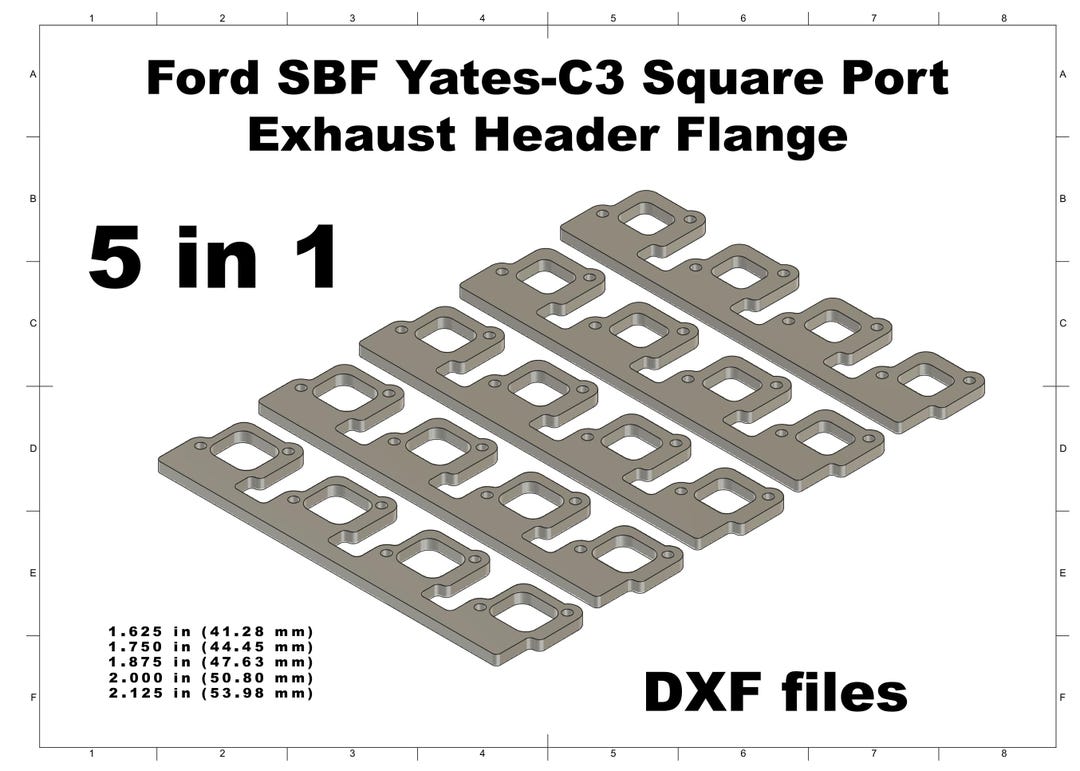 Ford SBF Yates-c3 Header Flange DXF Bundle | 5 Port Sizes (digital ...