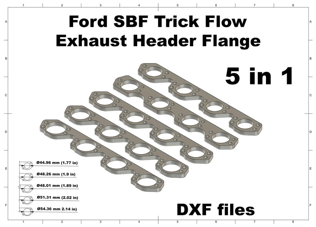 Ford SBF Trick Flow Header Flange DXF | CNC Cutting Template (digital ...