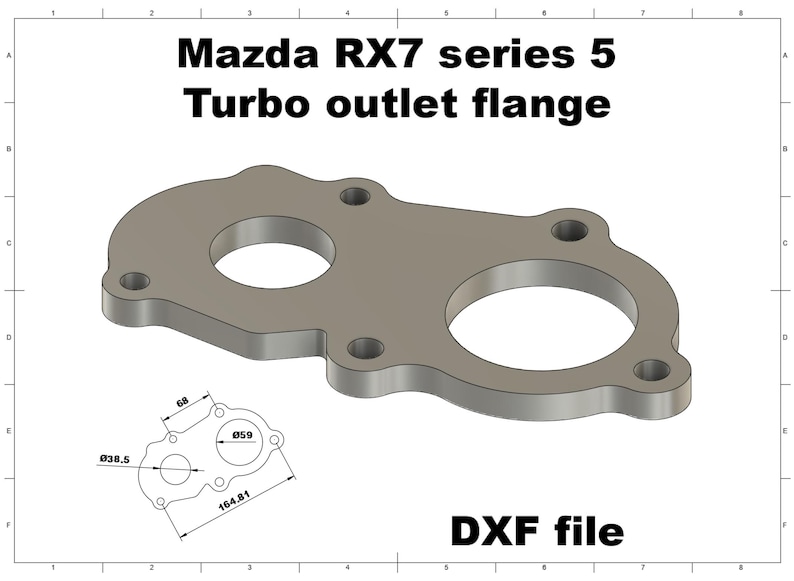 Mazda RX7 Turbo Flange DXF File, Series 5 Exhaust Outlet (digital ...