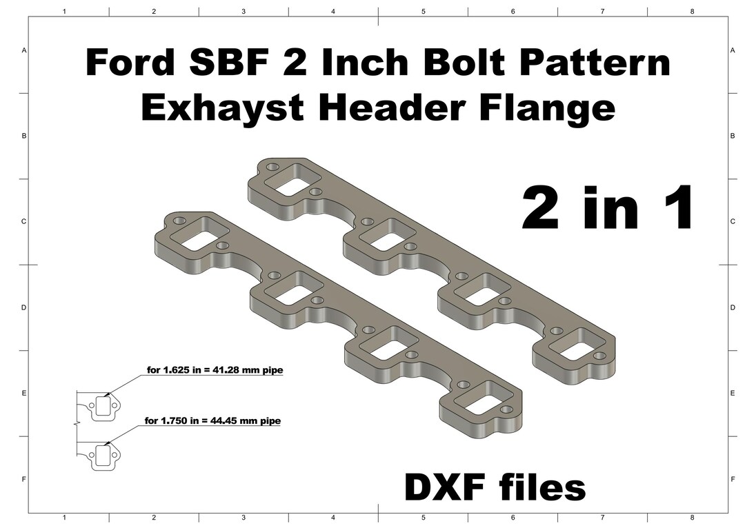 Ford SBF Header Flange DXF | 2-inch Bolt Pattern, CNC Cut File (digital ...