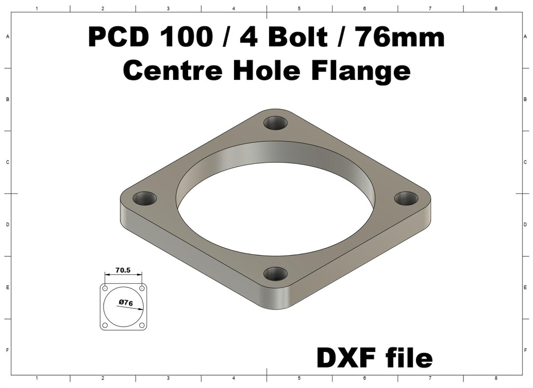 Digital File / PCD 100 / 4 Bolt / 76mm Centre Hole Exhaust Flange / for ...