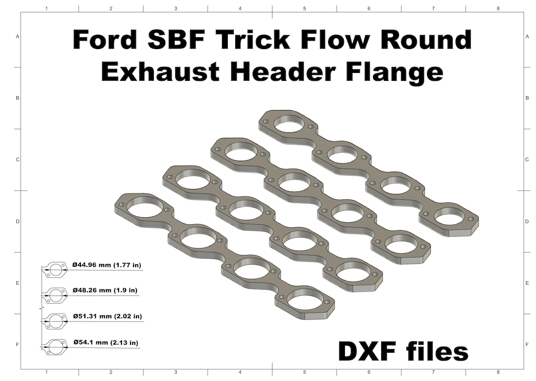 Ford SBF Trick Flow Round Port Header Flange DXF 4 Sizes in CNC Laser ...