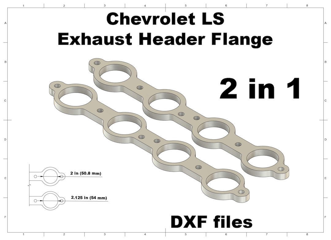 Chevrolet LS Header Flange DXF Files | 2.00 & 2.125 in Port (digital ...