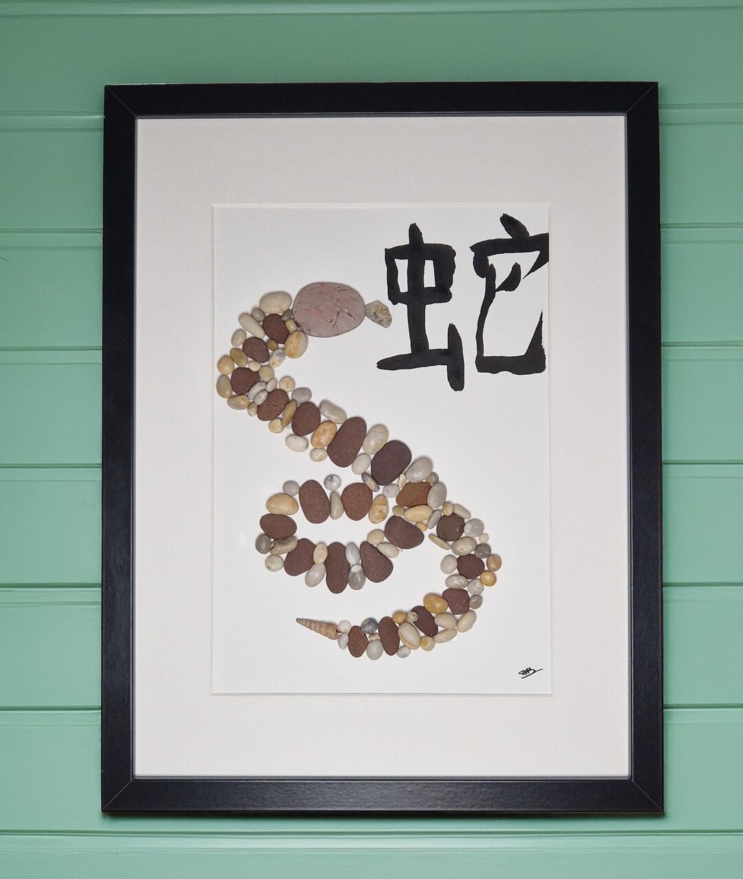 Handmade Unique Snake Pebble Artwork With Chinese/japanese Calligraphy ...