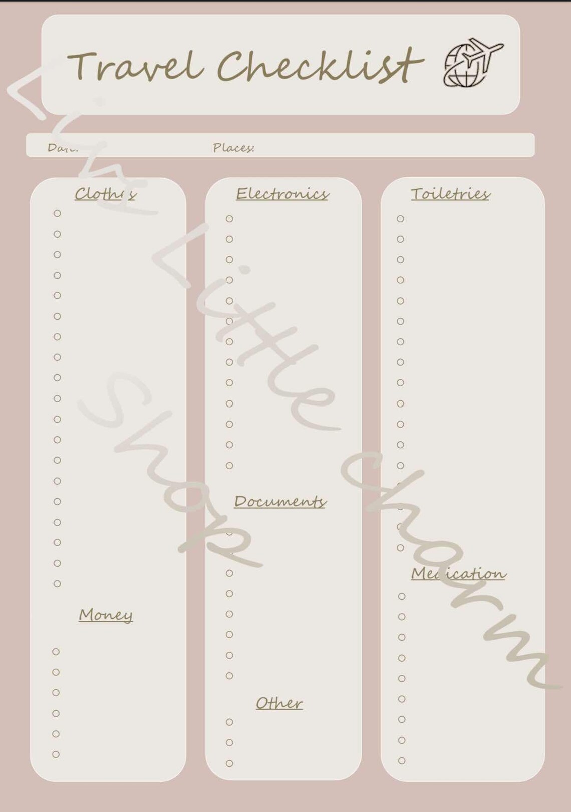 Travel Checklist, Editable, Downloadable List, Vacation List, Travel ...