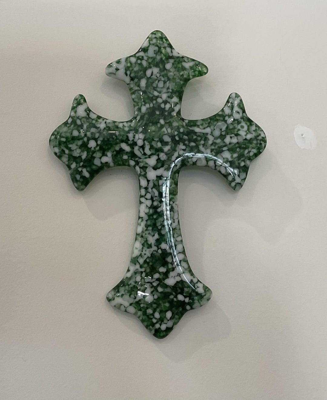 Large Fused Glass Cross, Wall Cross, Glass Art, Green Cross, Religious ...