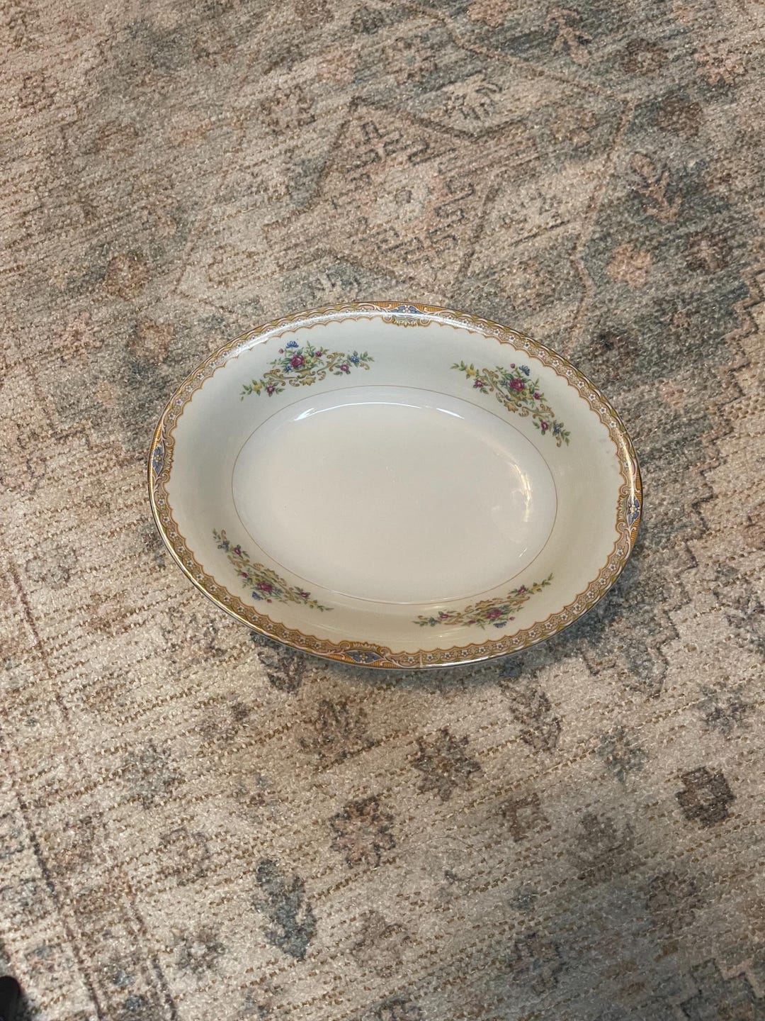 Vintage ESCO ( Japan) ESO2 Tan Rimmed/ Blue Floral Vegetable Serving ...