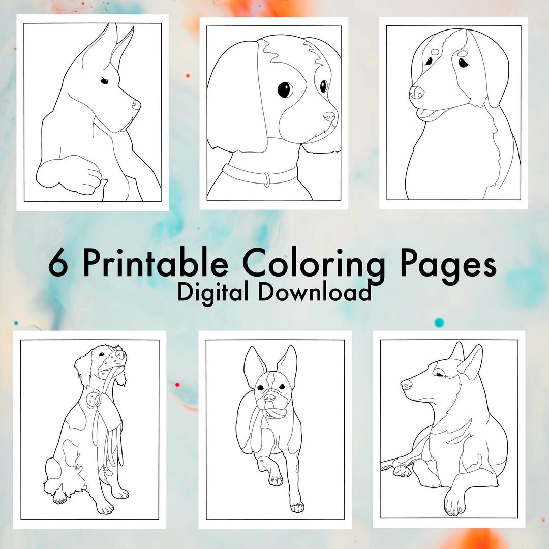Pet Dog Coloring Pages 6 Dogs to Color and Love - Etsy