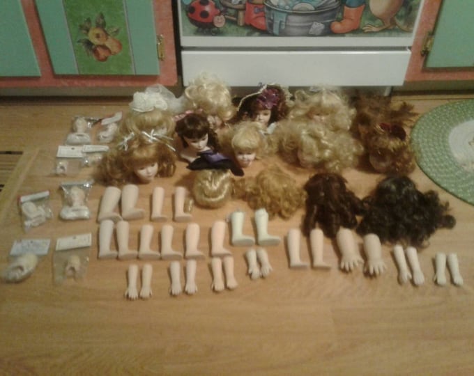 62 Pieces of Porcelain Doll Heads, Legs and Arms / Doll Parts / Doll ...