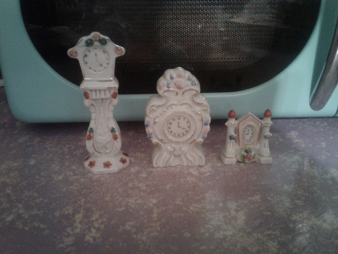 3 Vintage Miniature Ceramic Clock Figurines / Made in Occupied Japan ...