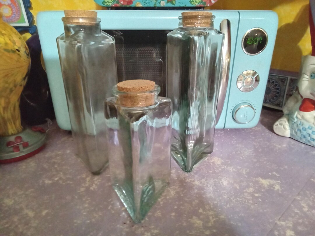 Vintage Clear Glass Triangle Storage Jars With Corks--set of 3 - Etsy