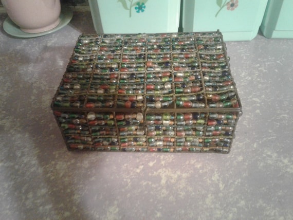 Large Vintage Copper Jewelry Box with Multi Colored B… - Gem