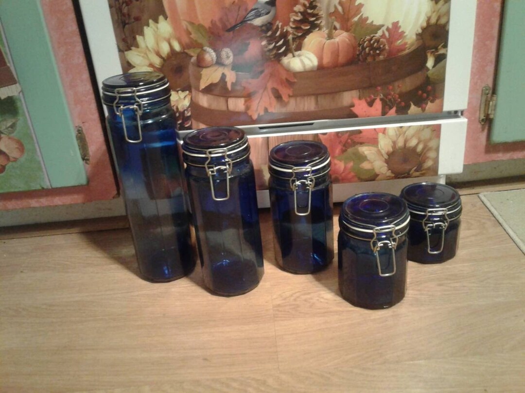 Cobalt Blue Glass Canisters--storage Jars--set of 5 - Etsy