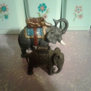 2 Vintage Cast Iron Elephant Banks / Cast Iron Elephants / Mechanical ...
