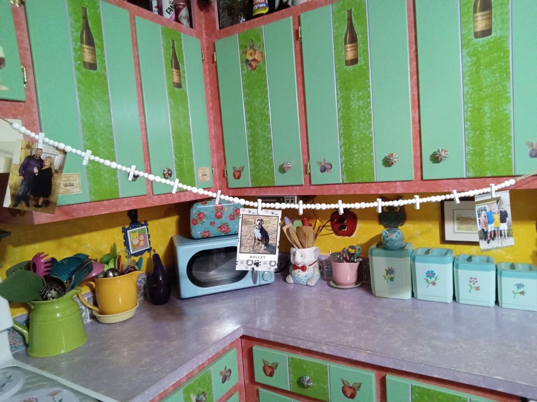 3 White Beaded Garland Photo Displays / Clothes Pin Garland Photo ...